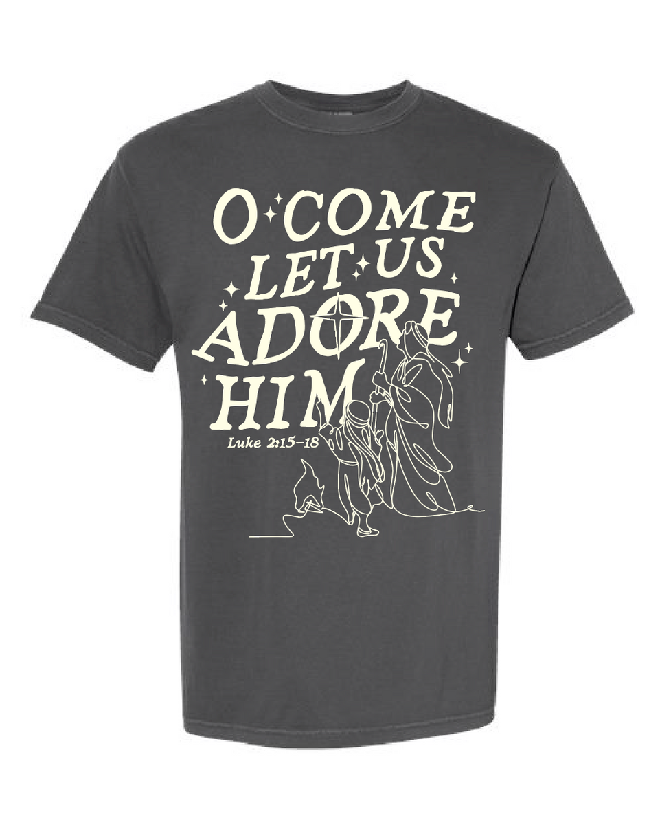 Let Us Adore Him Graphic Tee - Pepper – Ruth Artistry & Decor